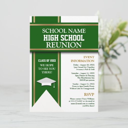 School Colors Banner Custom Class Reunion Invitation | Zazzle
