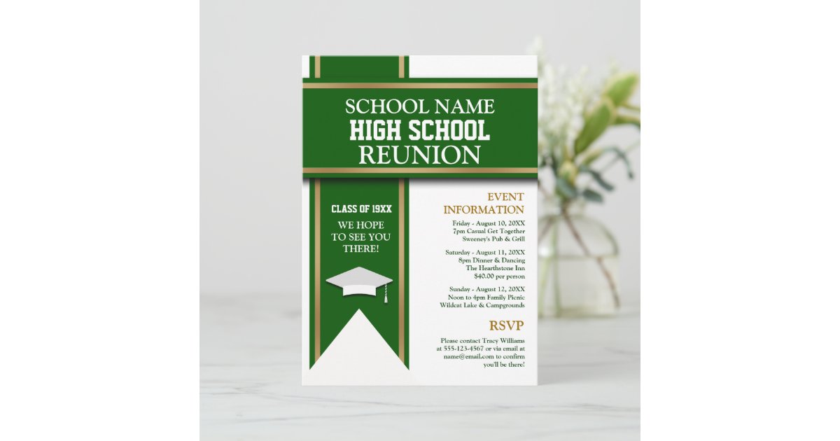 School Colors Banner Custom Class Reunion Invitation | Zazzle