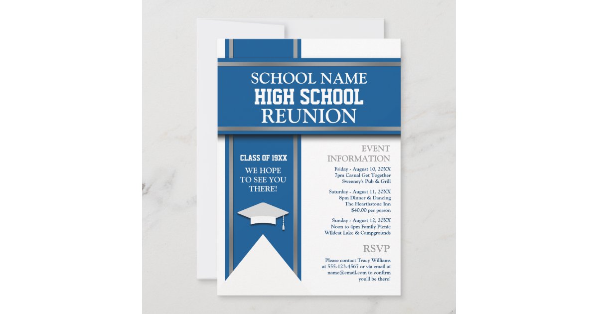 School Colors Banner Custom Class Reunion Invitation | Zazzle.com