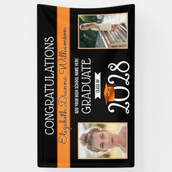 School Colors Black and Orange Graduation Banner | Zazzle