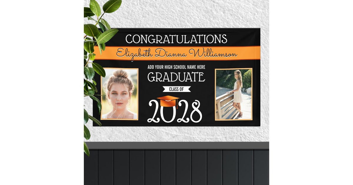 School Colors Black and Orange Graduation Banner | Zazzle