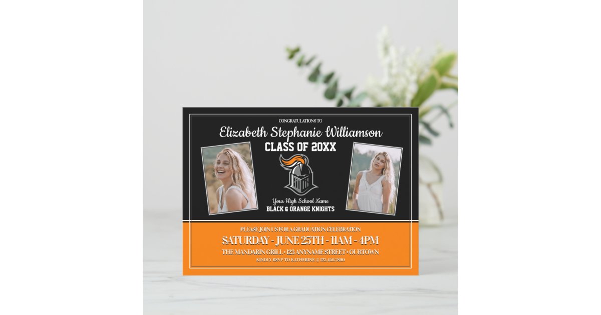 School Colors Black and Orange Graduation Party Invitation | Zazzle