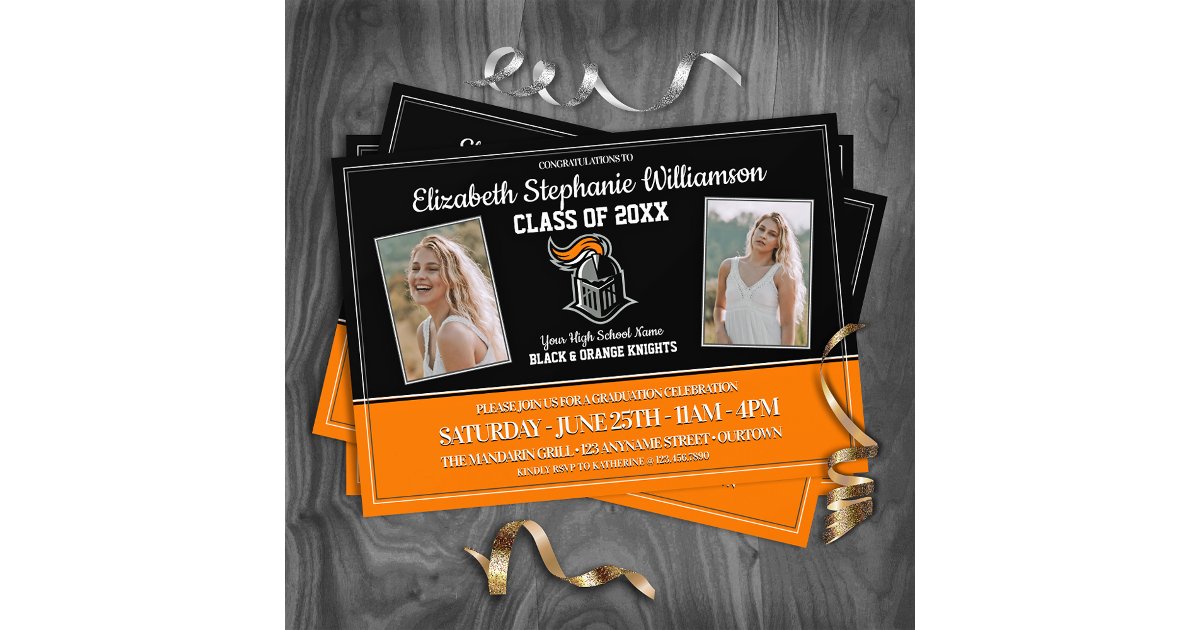 School Colors Black and Orange Graduation Party Invitation | Zazzle