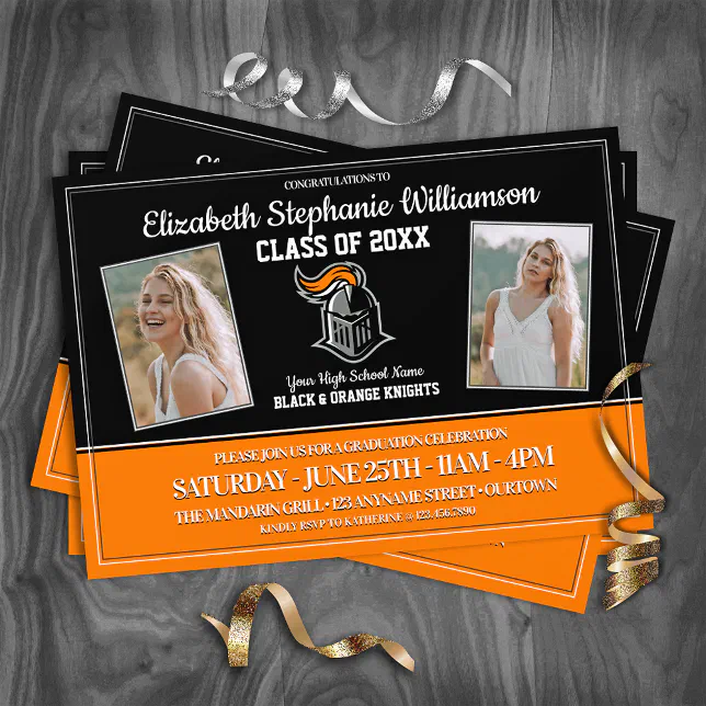 School Colors Black and Orange Graduation Party Invitation | Zazzle