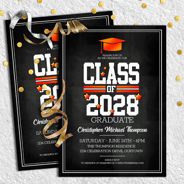 School Colors Black and Orange Graduation Party Invitation | Zazzle