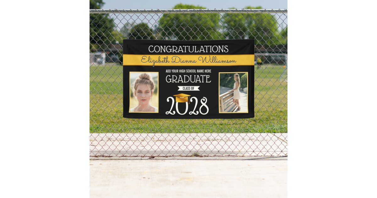 School Colors Black and Yellow Graduation Banner | Zazzle