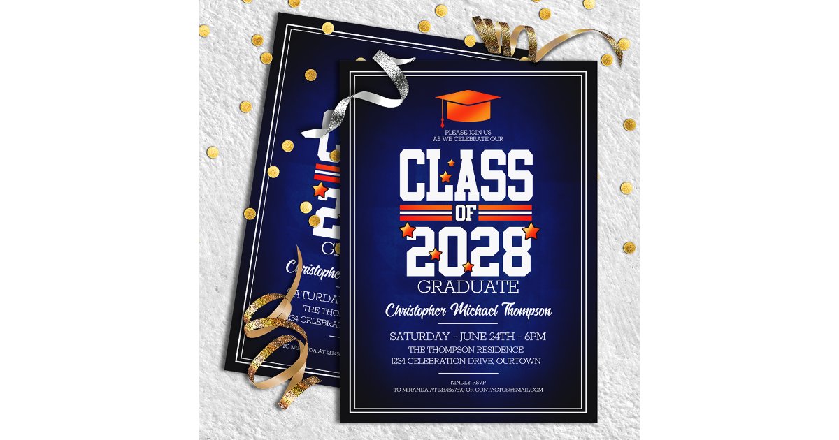 School Colors Blue and Orange Graduation Party Invitation | Zazzle
