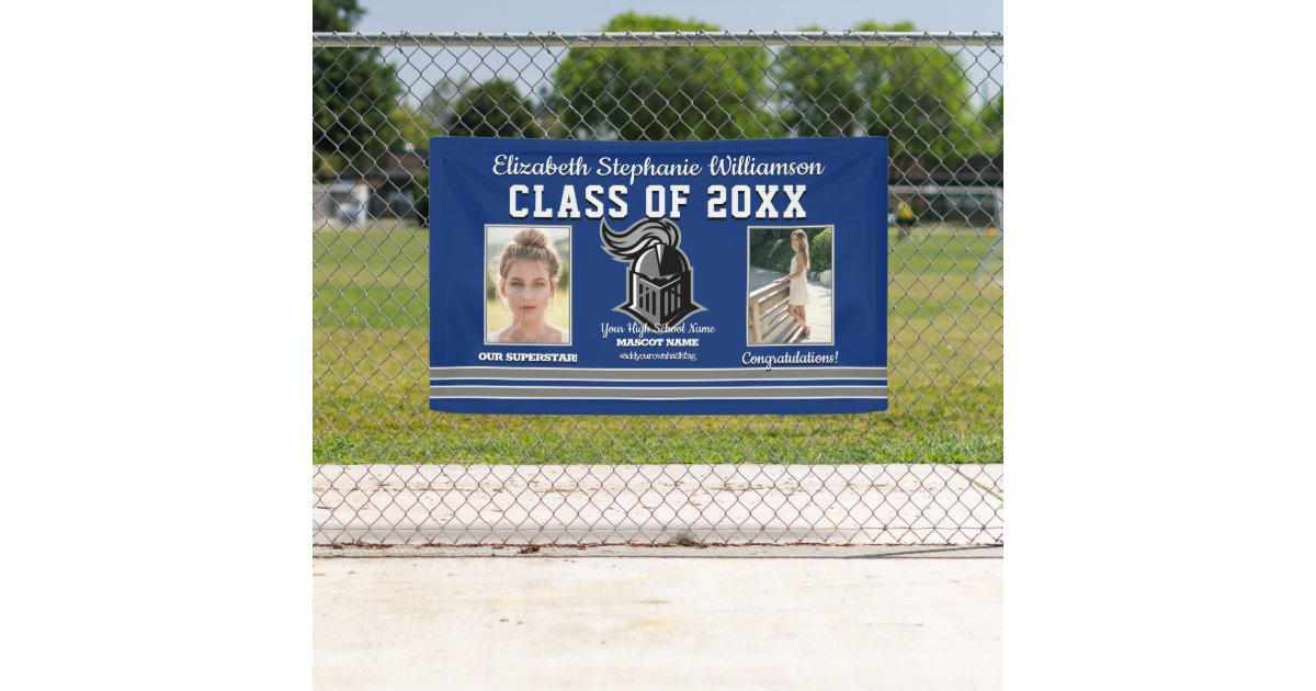 School Colors Blue and Silver Graduation Banner | Zazzle