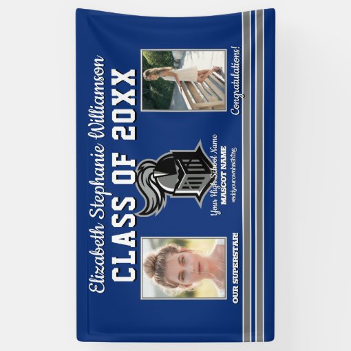 School Colors Blue and Silver Graduation Banner | Zazzle