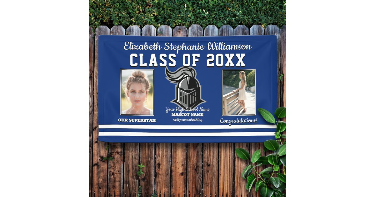 School Colors Blue and White Graduation Banner | Zazzle