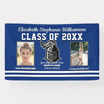School Colors Blue and White Graduation Banner | Zazzle