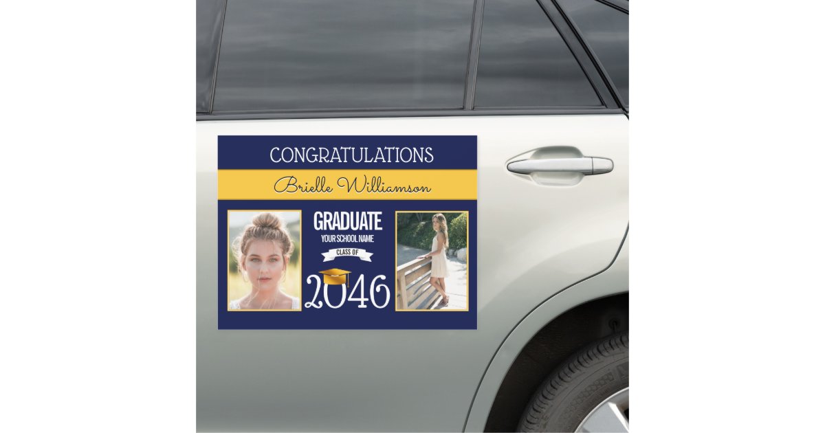 School Colors Blue and Yellow Graduation Parade Car Magnet | Zazzle