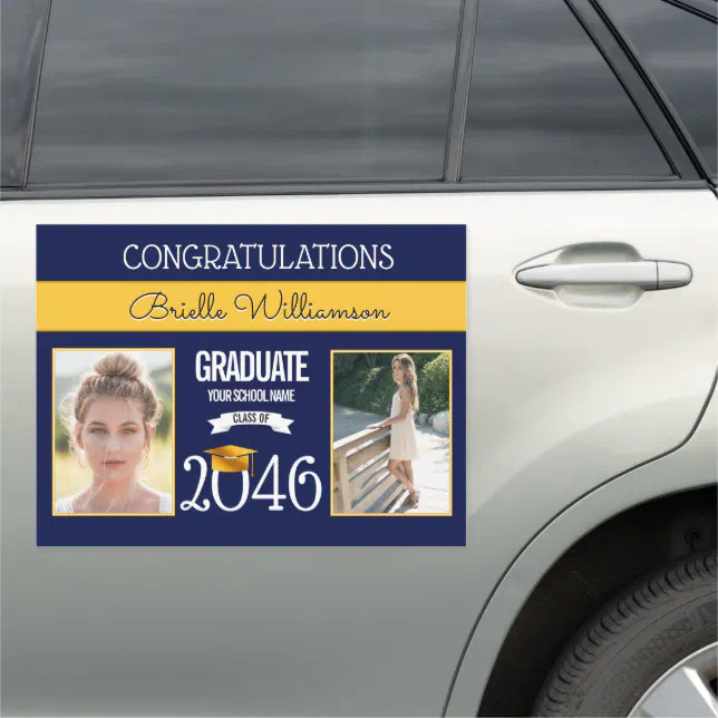 School Colors Blue and Yellow Graduation Parade Car Magnet | Zazzle