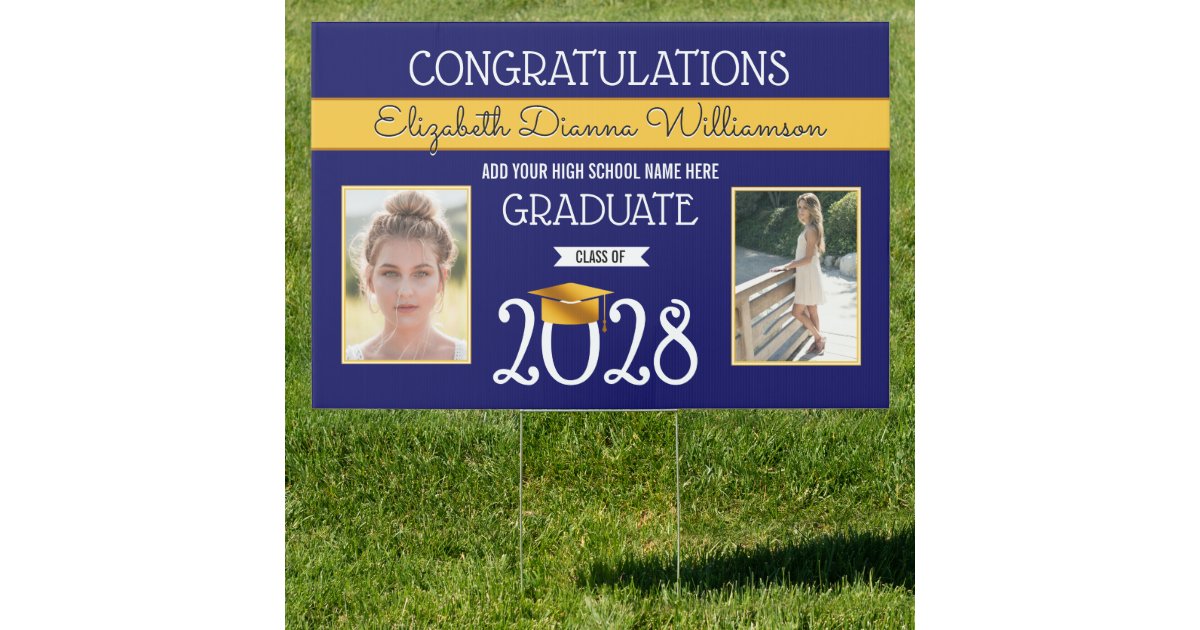 School Colors Blue and Yellow Graduation Sign | Zazzle