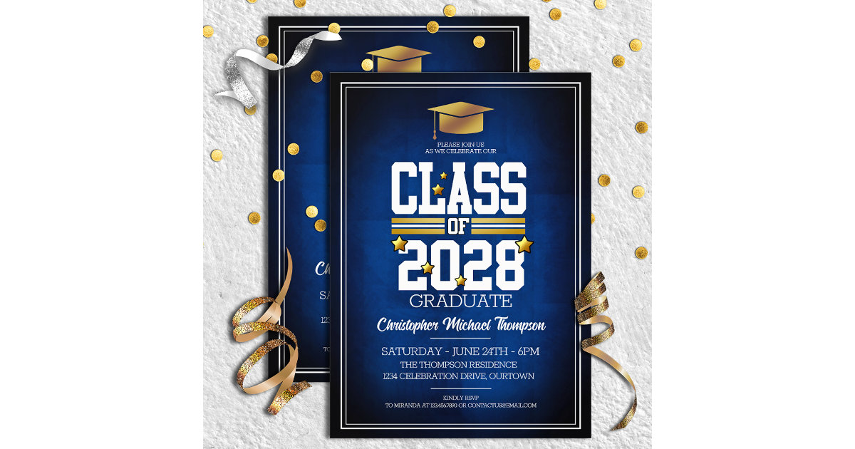 School Colors Blue|Gold Graduation Party Invitation | Zazzle