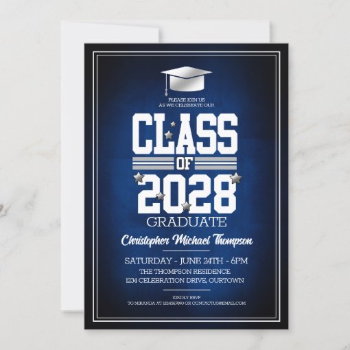 School Colors Blue | Silver Graduation Party Invitation | Zazzle