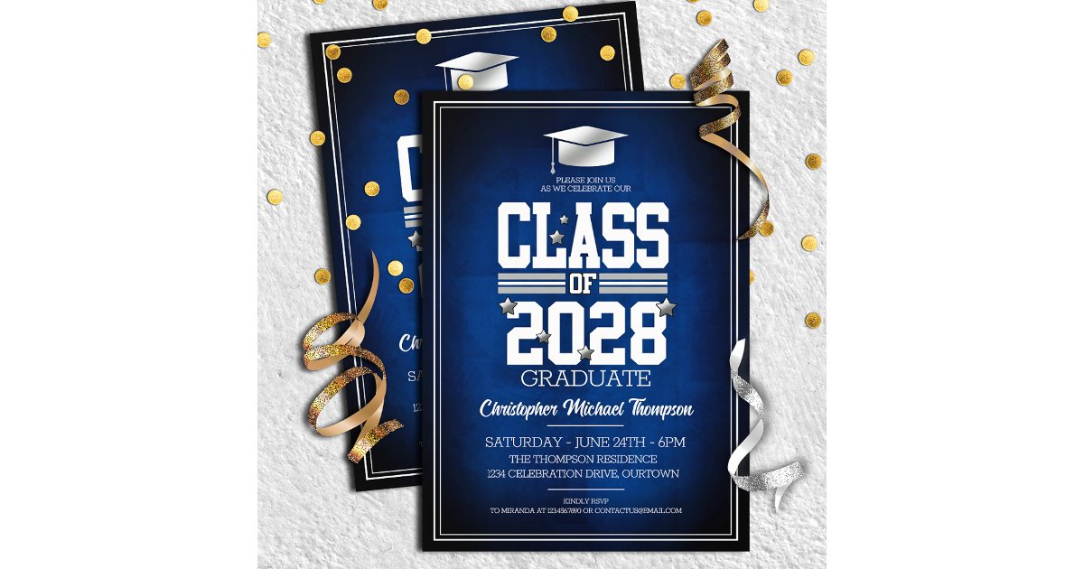 School Colors Blue | Silver Graduation Party Invitation | Zazzle