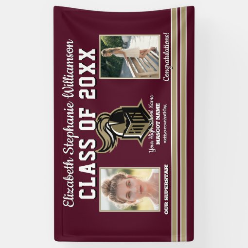 School Colors Burgundy and Gold Graduation Banner | Zazzle
