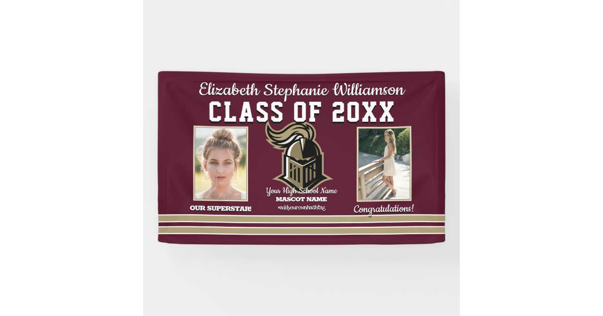 School Colors Burgundy and Gold Graduation Banner | Zazzle