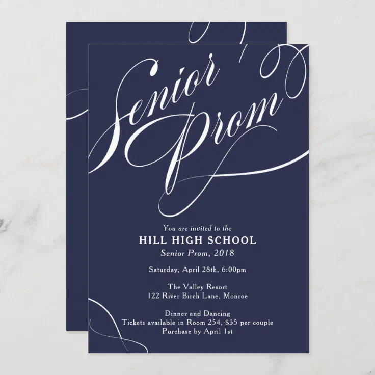 School Colors Fancy Script Prom Invitation | Zazzle