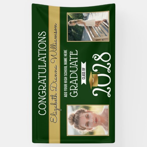 School Colors Green and Gold Graduation Banner | Zazzle
