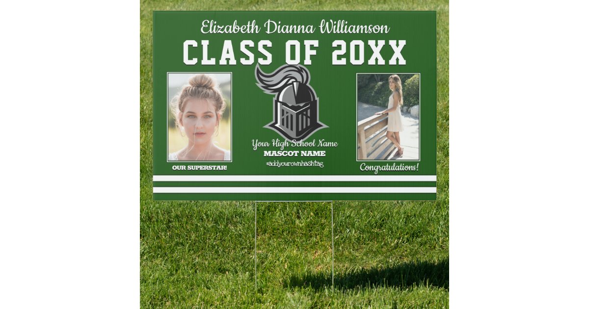 School Colors Green and White Graduation Lawn Sign | Zazzle