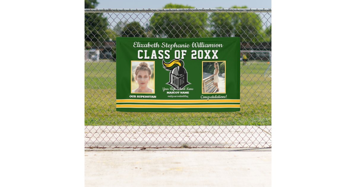 School Colors Green and Yellow Graduation Banner | Zazzle
