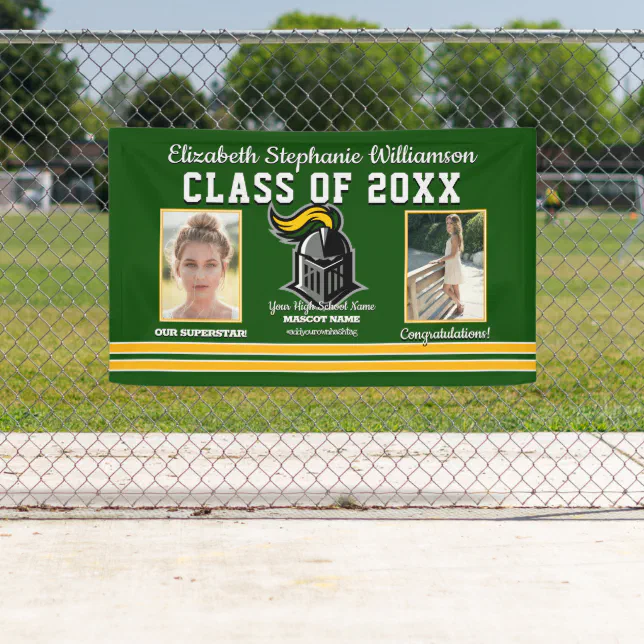School Colors Green and Yellow Graduation Banner | Zazzle