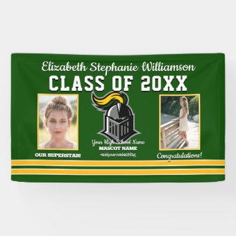 School Colors Green and Yellow Graduation Banner | Zazzle