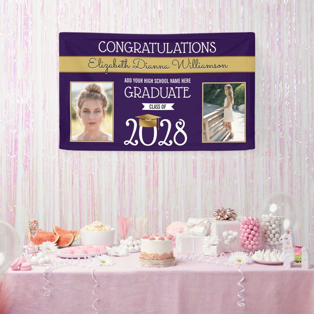 School Colors Purple and Gold Graduation Banner | Zazzle