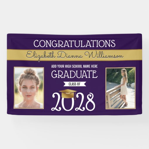 School Colors Purple and Gold Graduation Banner | Zazzle