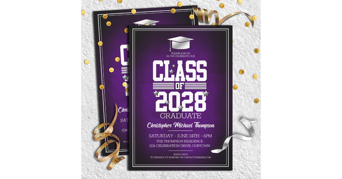 School Colors Purple|Silver Graduation Party Invitation | Zazzle