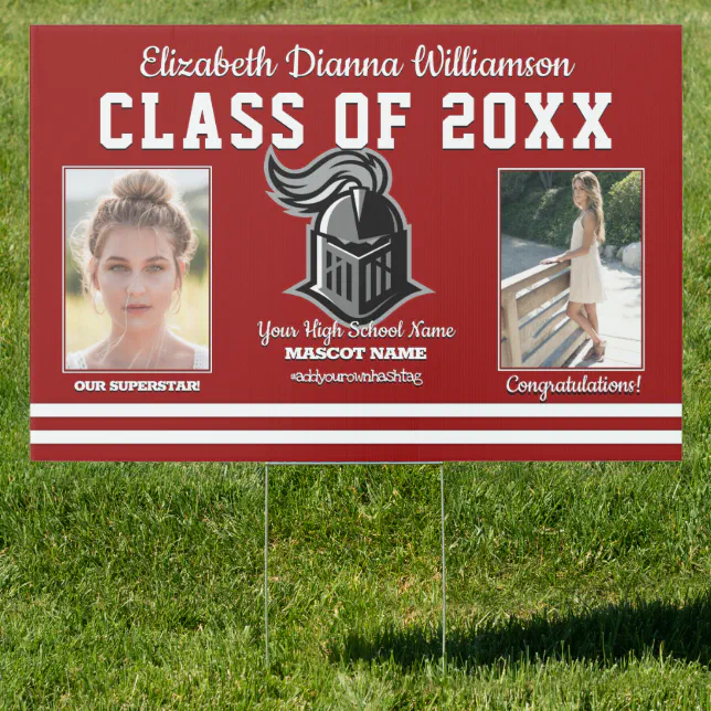 School Colors Red and White Graduation Lawn Sign | Zazzle