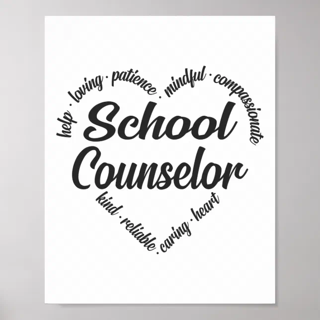 School Counselor Heart Word Cloud Poster | Zazzle