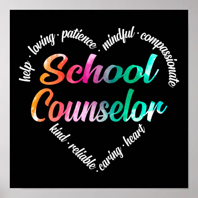School Counselor Heart Word Cloud Watercolor Poster | Zazzle