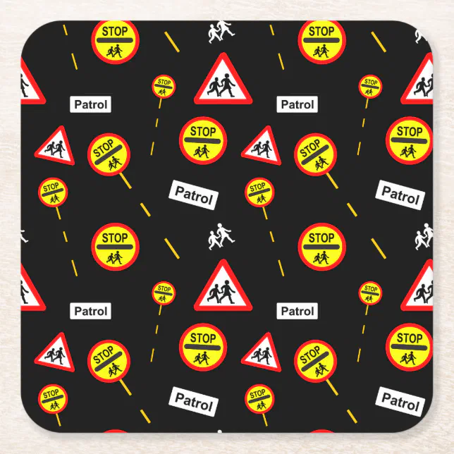 School Crossing Patrol Lollipop Road Signs Square Paper Coaster | Zazzle