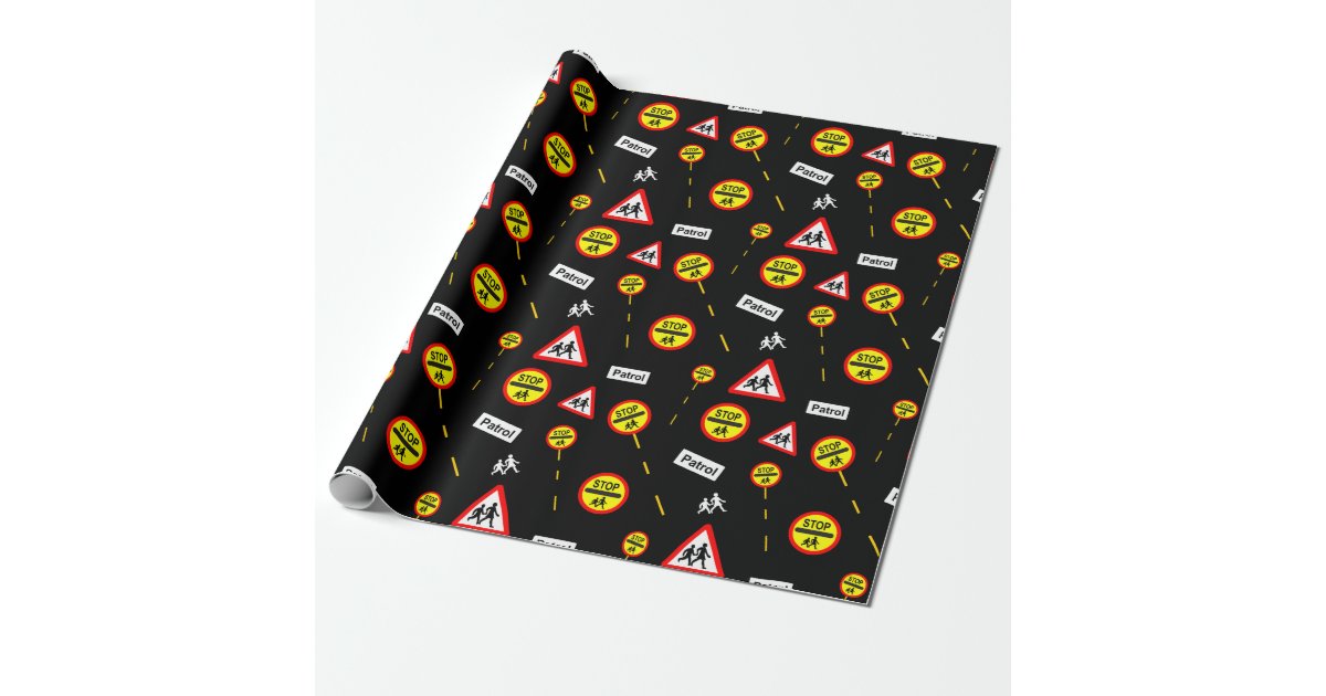 School Crossing Patrol Lollipops and Safety Signs Wrapping Paper | Zazzle