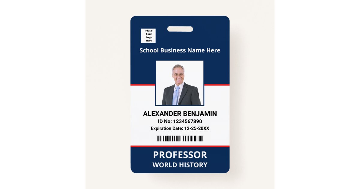 School Employee Photo Bar Code Name Custom Badge | Zazzle