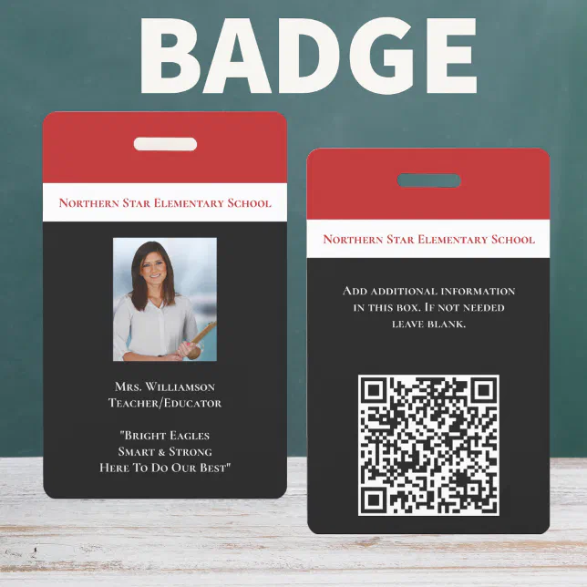 School Employee QR Code Staff Photo Id Teacher Badge | Zazzle
