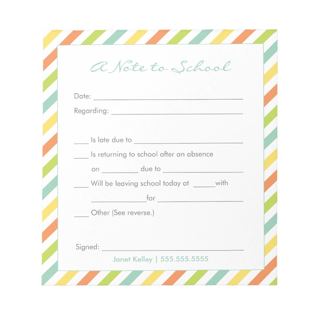 School Excuse Notepad, Rainbow Stripes Notepad | Zazzle