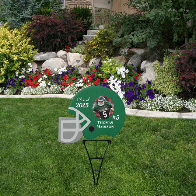 School Football Helmet | Green Yard Sign | Zazzle
