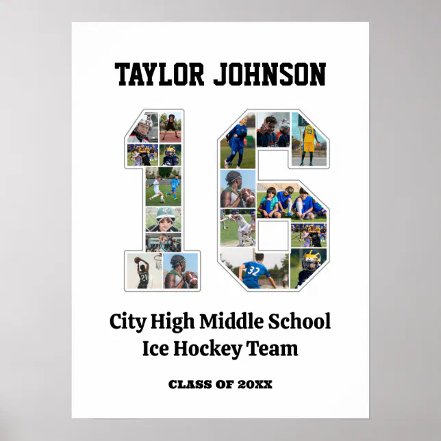 School Graduation Player Number 16 Photo Collage Poster | Zazzle