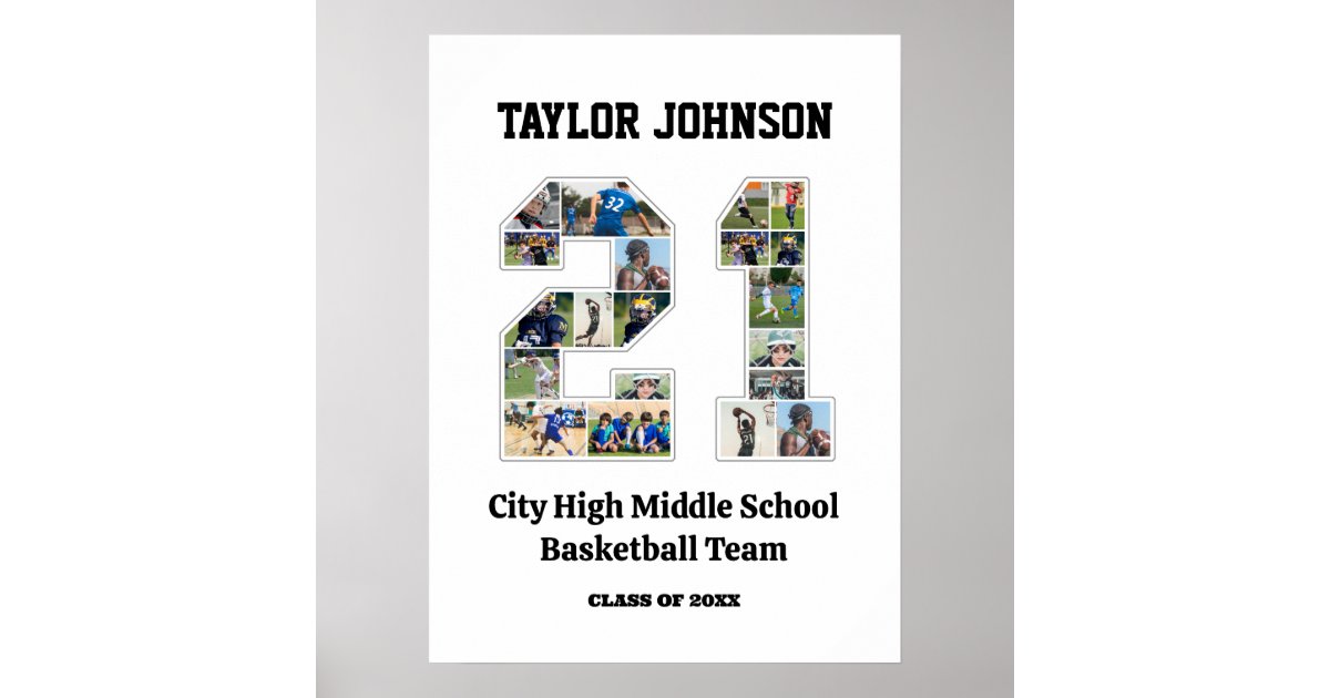 School Graduation Player Number 21 Photo Collage Poster | Zazzle