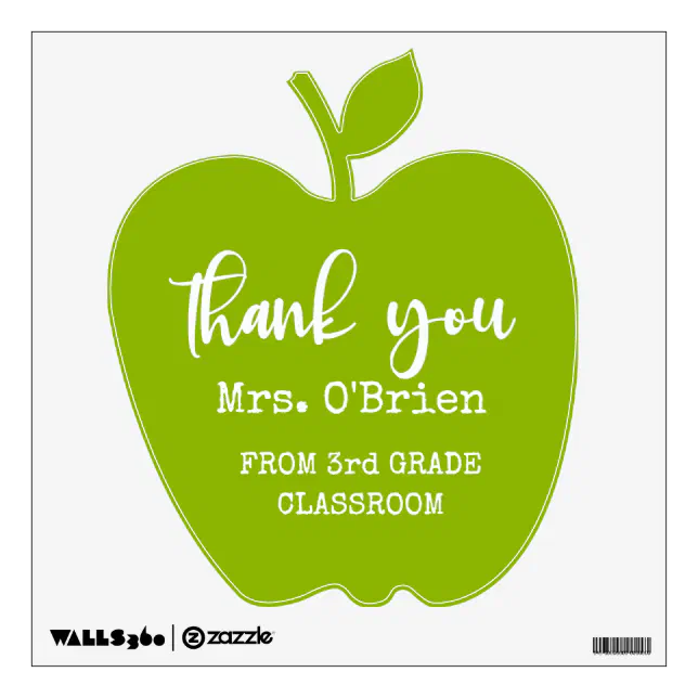School Green Apple Thank You Teacher Personalized Wall Decal | Zazzle