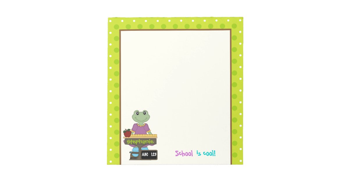 School is cool! Frog at her desk Back to school Notepad | Zazzle