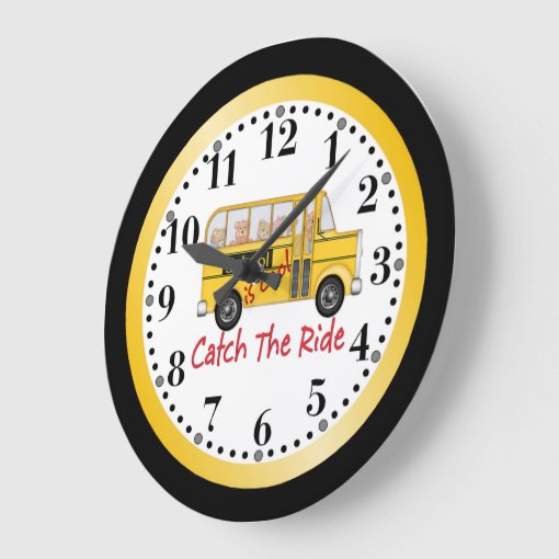 School is Cool School bus Large Clock | Zazzle