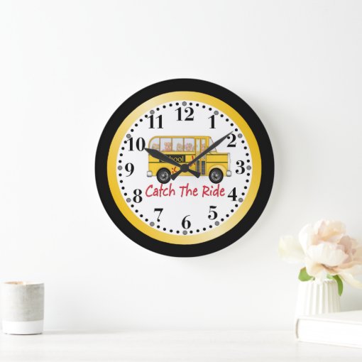 School is Cool School bus Large Clock | Zazzle