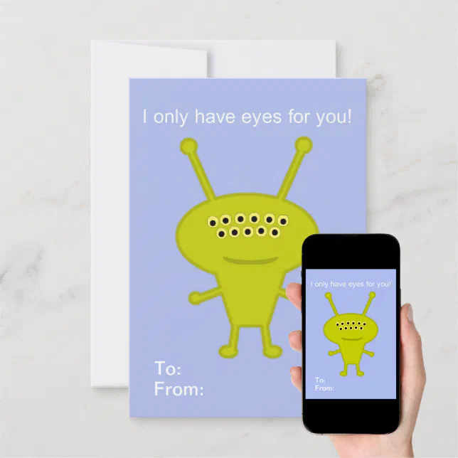 School kids Valentine card with space alien | Zazzle