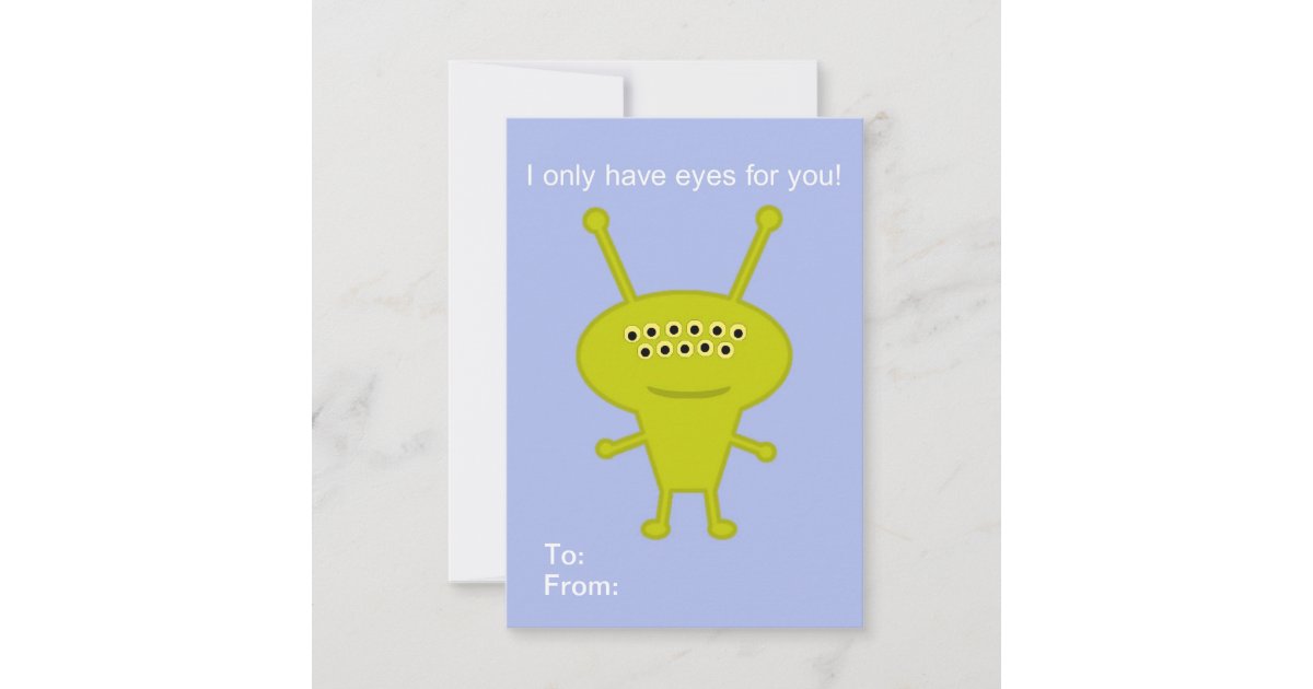 School kids Valentine card with space alien | Zazzle