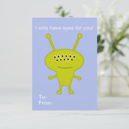 School kids Valentine card with space alien | Zazzle